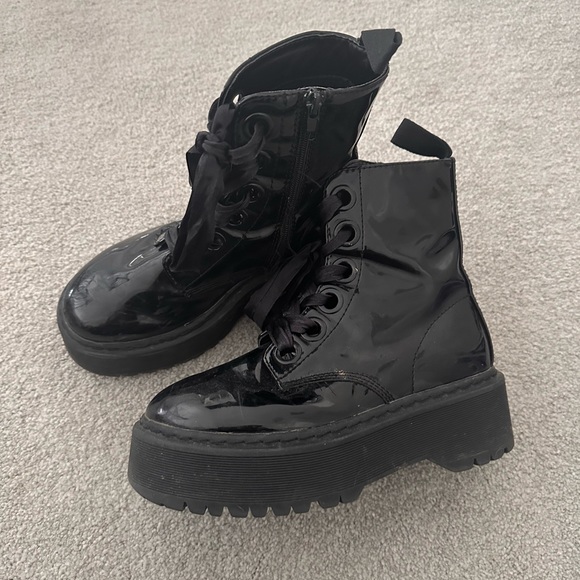 Shoes | Black Platform Combat Boots High Shine | Poshmark